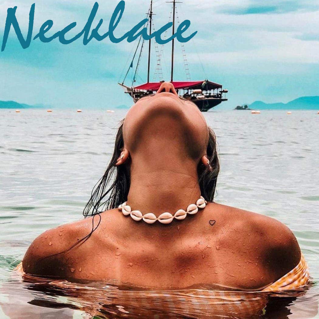 Chennie Boho Cowrie Shell Choker Necklace Beach Puka Seashell Necklaces Adjustable Rope Jewelry with Anklets for Women (A Ivory)