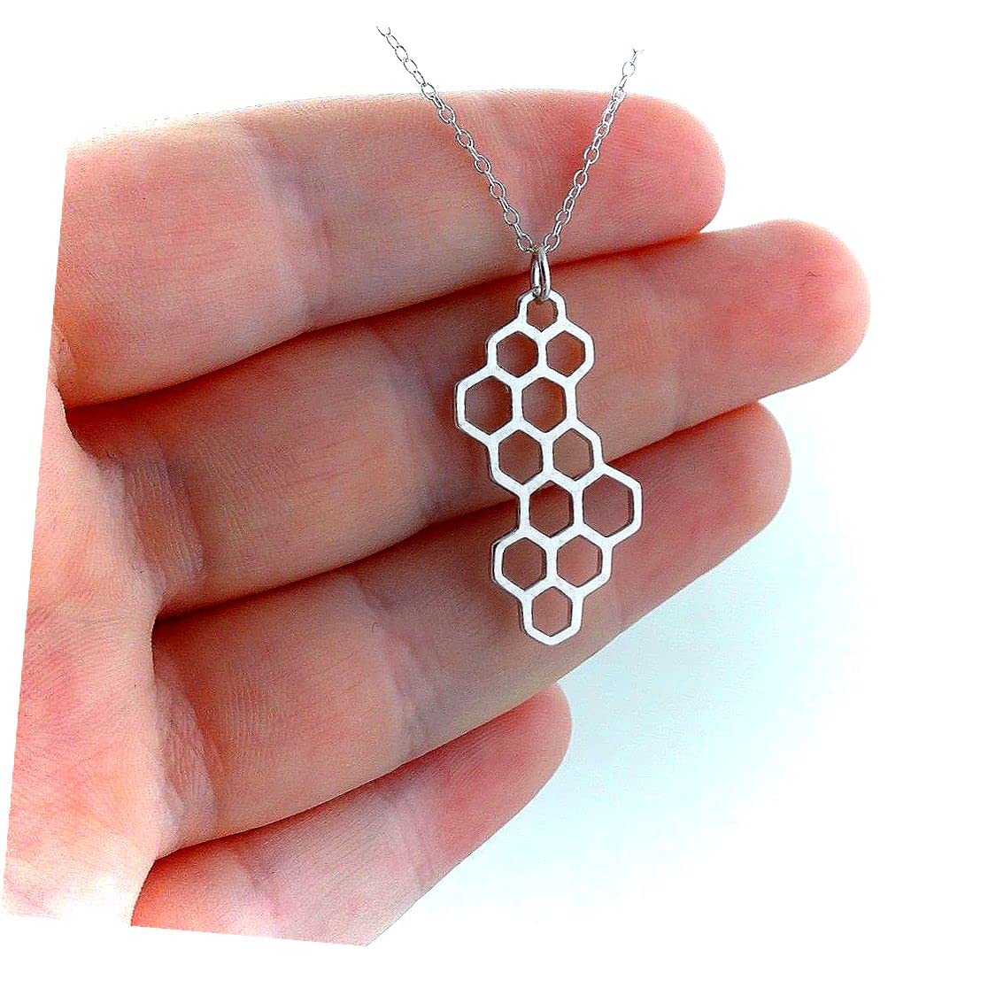 Comb Necklace 925 Sterling Silver Hexagon Pattern Bee Hive Bees Charm Pendant Necklace for Women