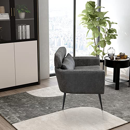 HomSof Modern Chenille Loveseat Small Mini Room Couch Two-Seater Sofa with 2 Throw Pillows Gold Metal Legs, Valley Gray/Bronzing Cloth