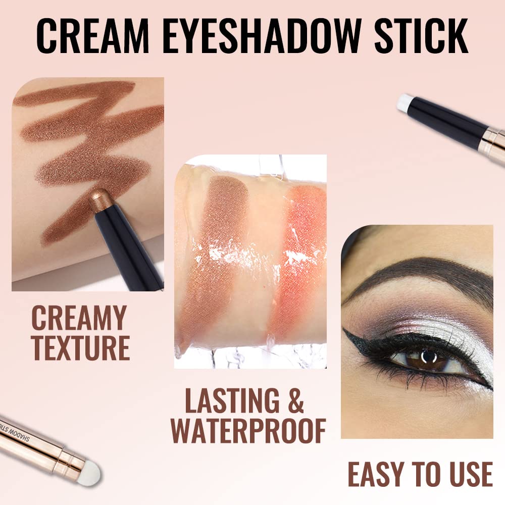 Erinde White Cream Eyeshadow Stick, Shimmer Metallic Eye Shadow Crayon Makeup Pen, Cream Eye Highlighter Brightener Stick, Waterproof, Long Lasting, Highly Pigmented, Save Time