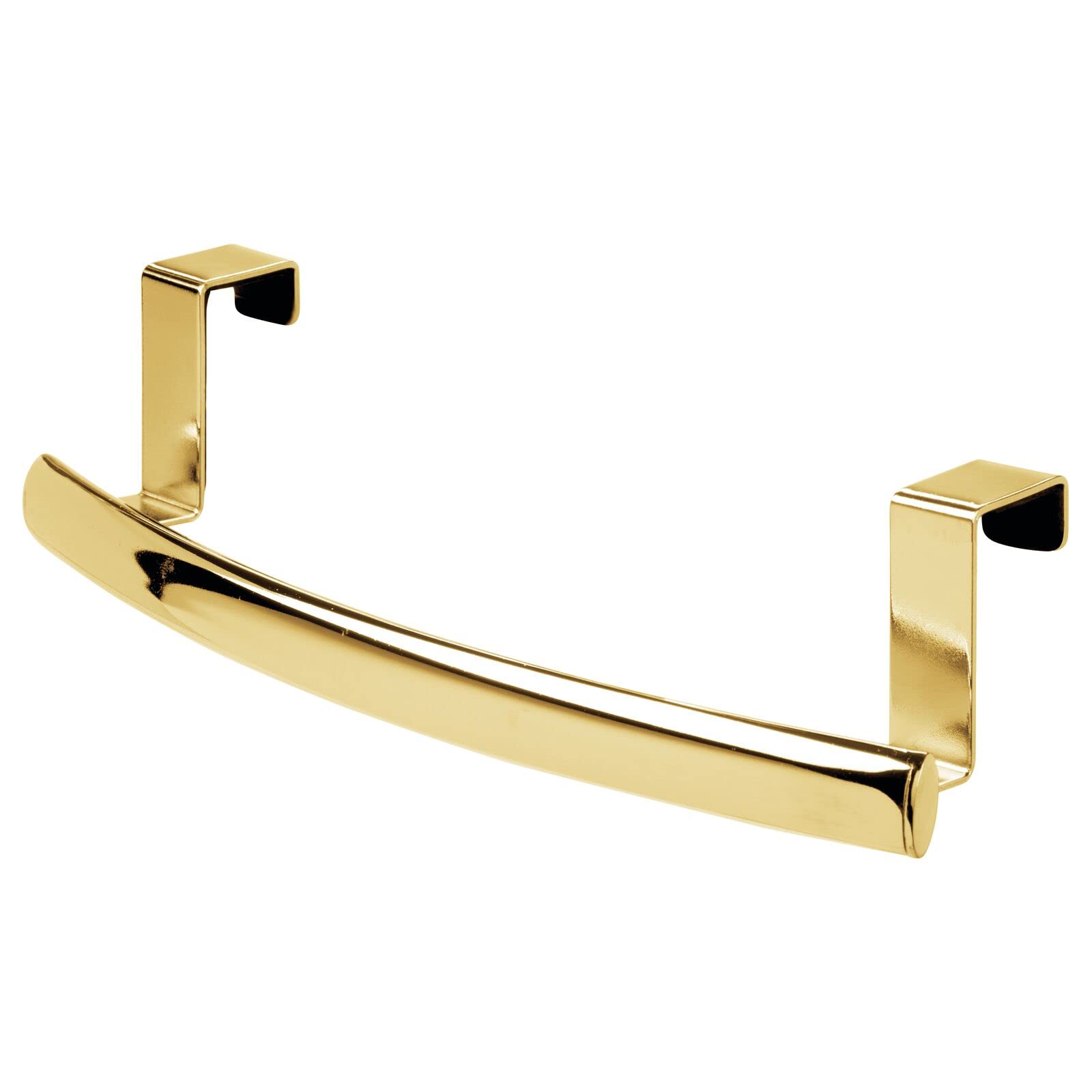 mDesign Steel Over Door Curved Towel Bar Storage, Hanger for Cabinet or Cupboard, Holder Rack for Kitchen, Bathroom - Holds Hand/Dish Towels, Washcloths - Spira Collection - 2 Pack - Soft Brass