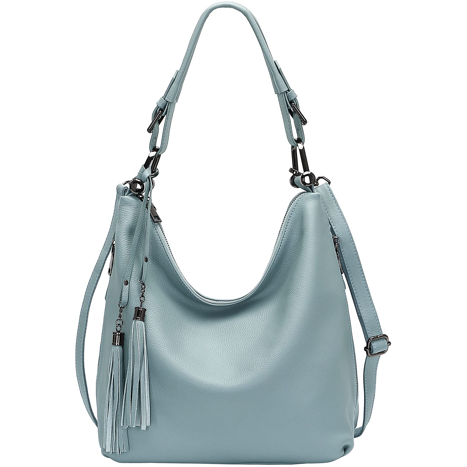 CHERISH KISS Soft leather Purses and Handbags Hobo Bags for Women Large Shoulder Bag with Tassel(K2 Light Blue-1)