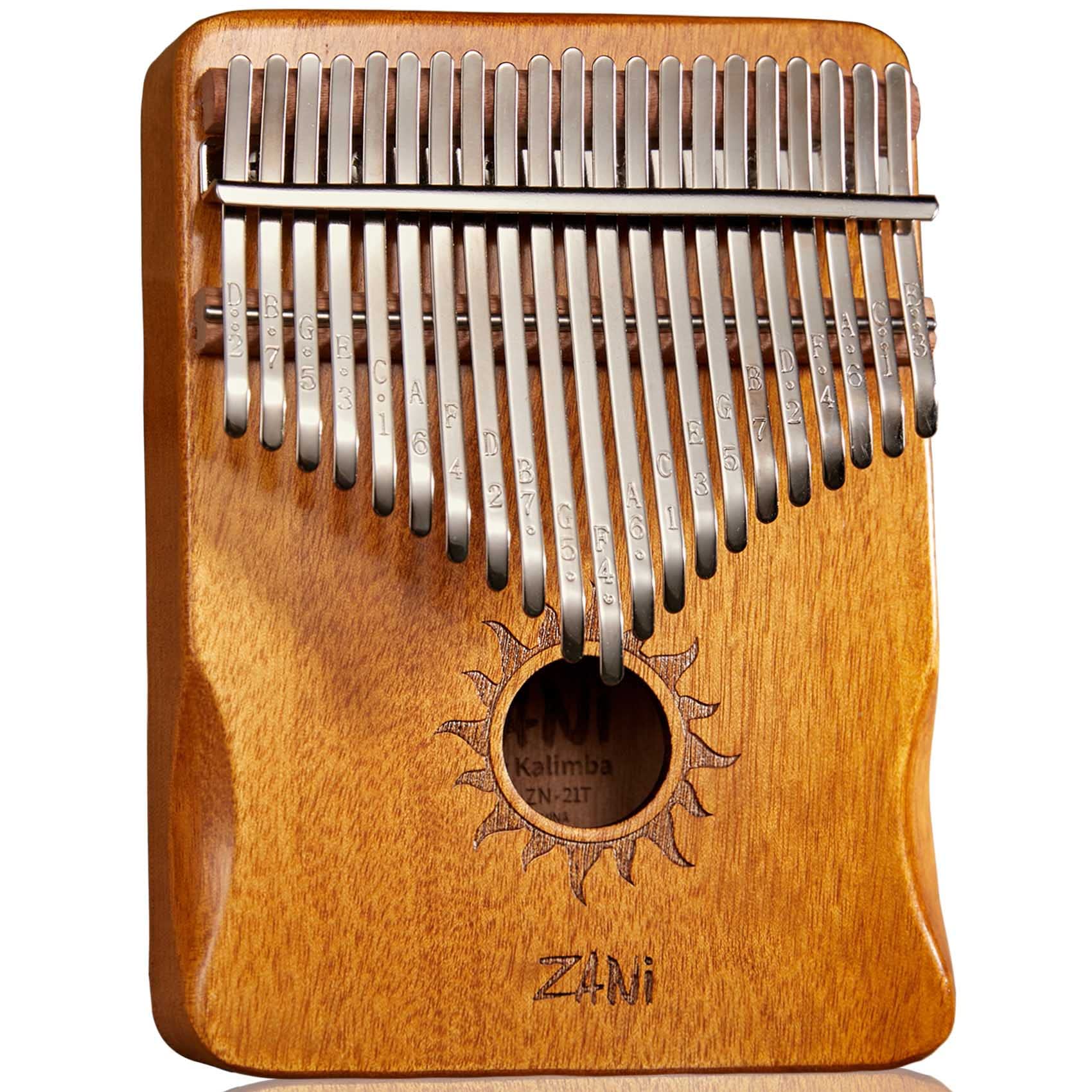 TienClef Kalimba Thumb Piano 21 Keys with Engraved Notes Helios Pattern Handhold Cute Finger Piano Mabogany Solid Wood Portable Musical Instrument with Music Book for Kids Adult Beginner (Natrual)