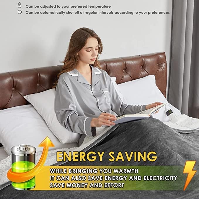 BOMOVA Queen Size Electric Heated Blanket, 84" x 90", 10 Heat Levels, 8H Auto-Off, Dual Controls, Sherpa, Fast Heating