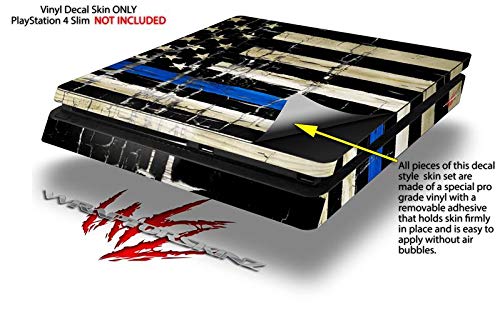 Vinyl Decal Skin Wrap compatible with Sony PlayStation 4 Slim Console Painted Faded Cracked Blue Line Stripe USA American Flag (PS4 NOT INCLUDED)