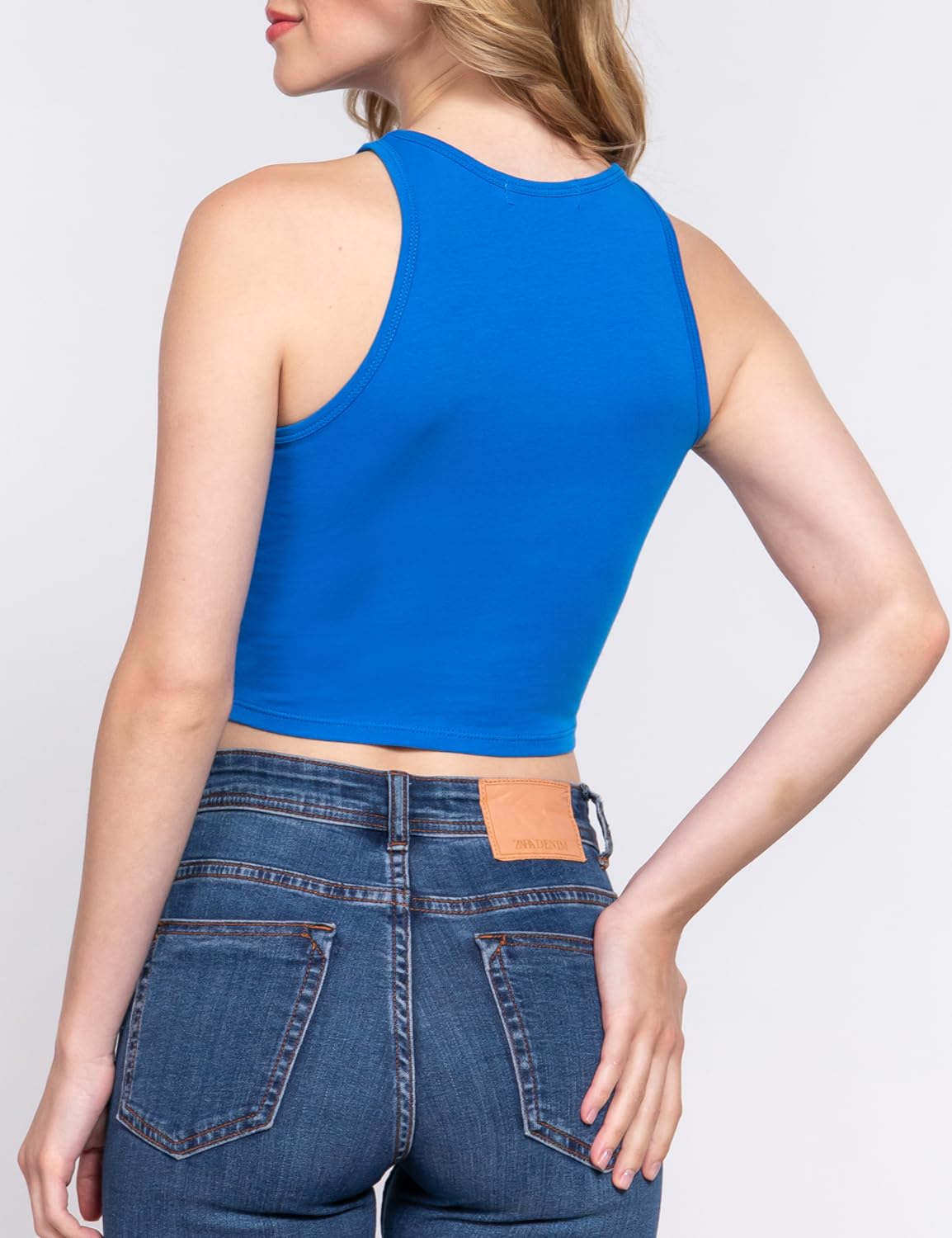 Camisole Crop Tank Top Sexy High Crew Boat Neck Slim Classic Knit Fit Black M