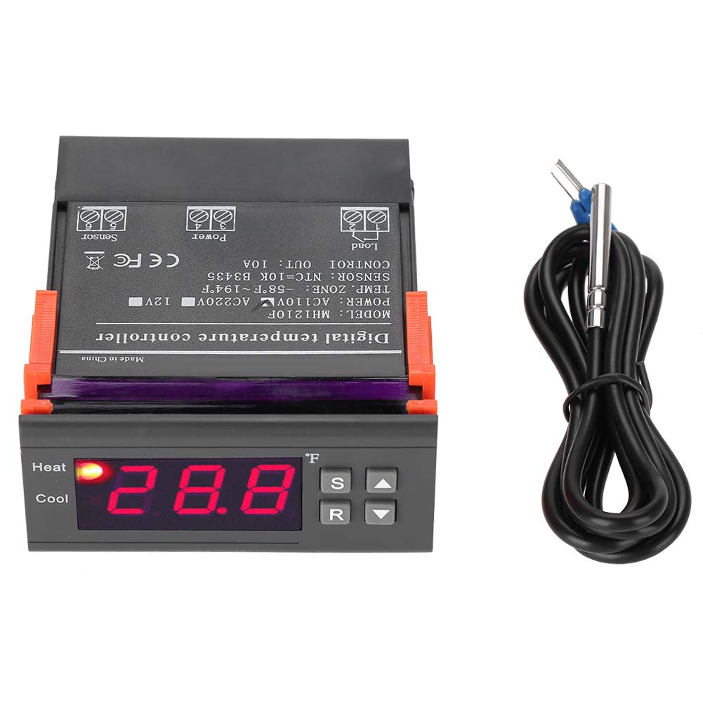 Digital Temperature Controller, Thermostat Fahrenheit Sensor MH1210F Digital Temperature Control Controller Thermostat 58~194℉ Fahrenheit Sensor AC110V