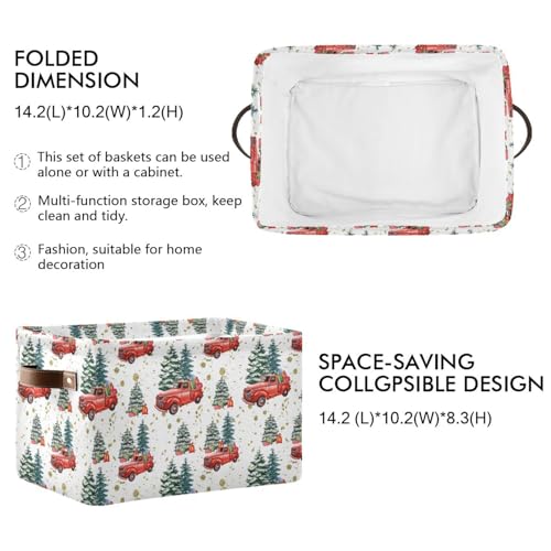 Christmas Red Truck Tree Storage Basket Bins Foldable Toy Baskets Organization with Handles Laundry Hamper for Home Boys Girls Office Closet Shelf Nursery Baskets,2 pcs