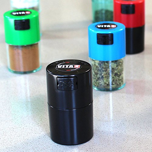 Vitavac - 5g to 20 grams Airtight Multi-Use Vacuum Seal Portable Storage Container for Dry Goods, Food, and Herbs - Light Blue Cap & Clear Body