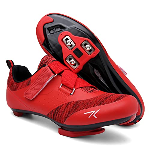 Cycling Shoes Mens Womens Road Indoor Bike Shoes Lightweight Breathable Hook-Ring Compatible Peloton with Delta Cleats,Red,8.5