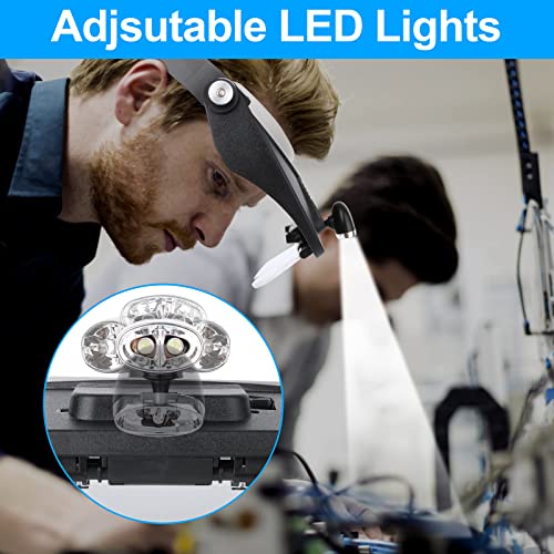 Head Mount Magnifier Optivisor with LED Jewelers Magnifying Glasses 1.2X 2X 1.8X 2.5X 3.5X Optical Headset Magnifying Visor Reading Magnifier Jeweler Loupe with 4 Lens Close Work Magnifier Headset