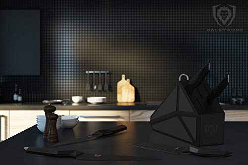 DALSTRONG Knife Block Set - 5pc - Shadow Black Series - Black Titanium Nitride Coated - High Carbon - 7CR17MOV-X Vacuum Treated Steel - Sheath - Kitchen Knife Set with Block - NSF Certified