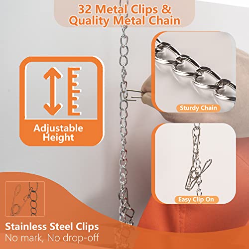 HYDERMUS Hat Rack 2 Pack for 32 Caps with Adjustable Height Over The Door Hat Organizer Metal Hat Holder with 32 Clips Hat Storage for Door and Wall