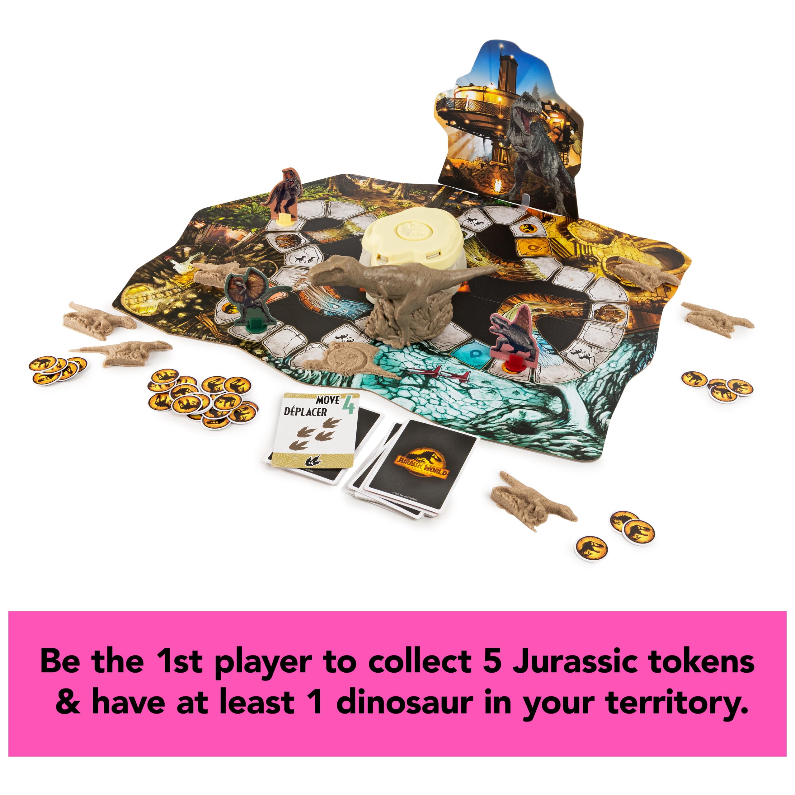 Spin Master Games, Jurassic World Dominion, Stomp N’ Smash Board Game Sensory Dinosaur Toy with Kinetic Sand, Christmas Gifts for Kids, for Ages 5+