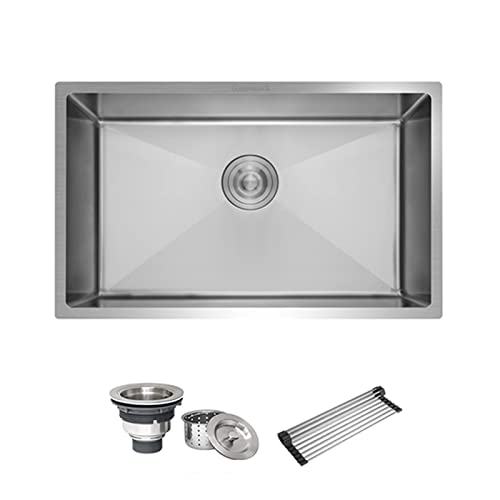 Gaomasck Nano Kitchen Sink,30 Inch Single Bowl Workstation Sink,Undermount Kitchen Sink,Stainless Steel Kitchen Sink with Strainer & Roll-Up Drying Rack,16 Gauge
