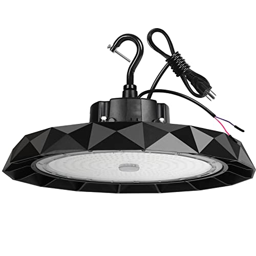 HONMY LED High Bay Light 100W 1-10V Dimmable 5000K 15000LM IP65 Waterproof UFO Commercial Bay Lighting with 5ft US Cable Plug for Warehouse Workshop Garage Factory Lights Fixture