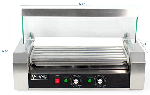 VIVO Electric 12 Hot Dog and 5 Roller Grill Warmer, Cooker Machine with Cover, HOTDG-V205