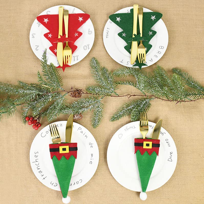 Christmas Silverware Sleeves Bag Holder Pockets Cutlery Pouch Wraps Bag Spoon Tableware Flatware Dinnerware Bag 11 Pcs