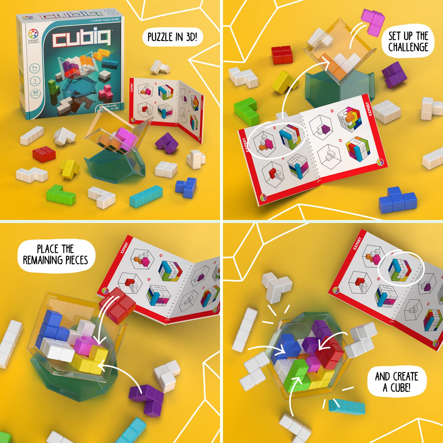 SmartGames Cubiq 3D Cube Building Game for 1 or 2 Players Ages 7 - Adult