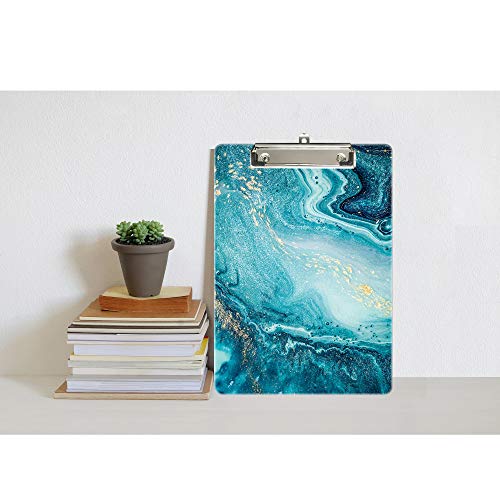 Hongri Plastic Clipboard, Standard A4 Letter Size Clip Board for Students, Teacher, Kids, Low Profile Clip, Decorative Clipboards, Cute Clip Boards Custom Pattern, School Supplies,Teal Marble