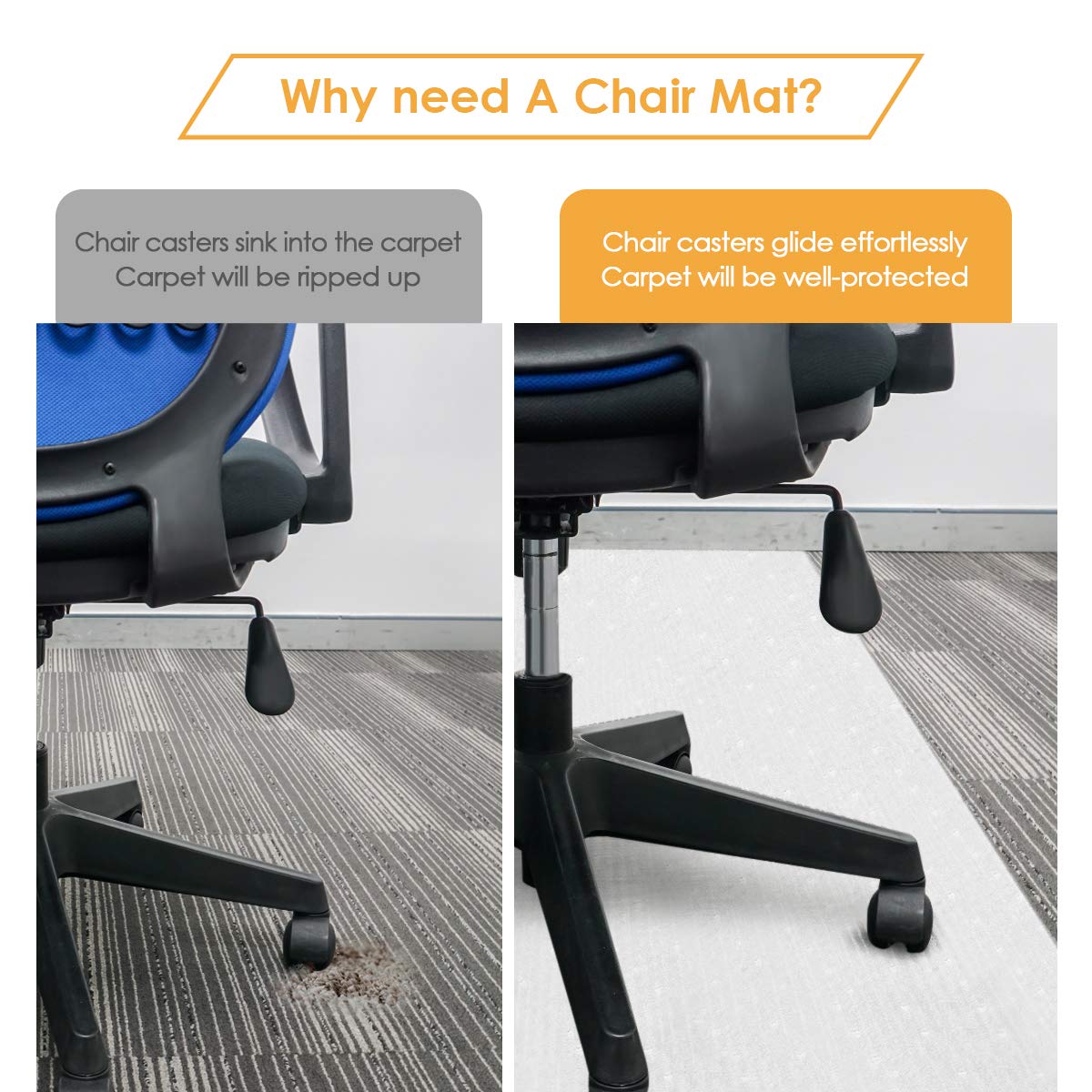 Chair Mat for Carpeted Floor, 36 x 48 inches, Premium Material Chair Mat with Lip, Easy Glide Transparent Mats for Chairs, Good for Desks, Floor Mats for Office