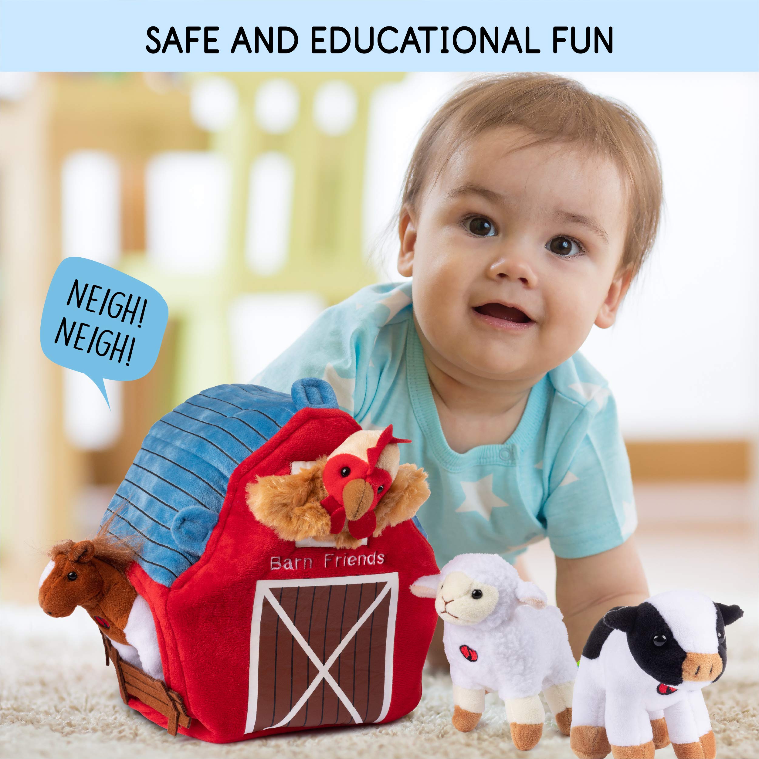 Plush Creations Talking Plush Farm Animals for Toddlers with A Plush Barn House Carrier, Animal Farm Set Includes 4 Soft Cuddly Plush Stuffed Animals, A Plush Cow Plush Horse Plush Lamb Plush Rooster