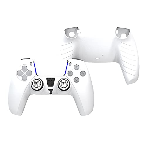 SMOS Anti-Slip Silicone Cover Skin for Playstation 5 Controller,Soft Rubber Case for PS5 Wireless Controller with 3 Pairs of Thumb Grip Caps of Different Heights,Pearl White