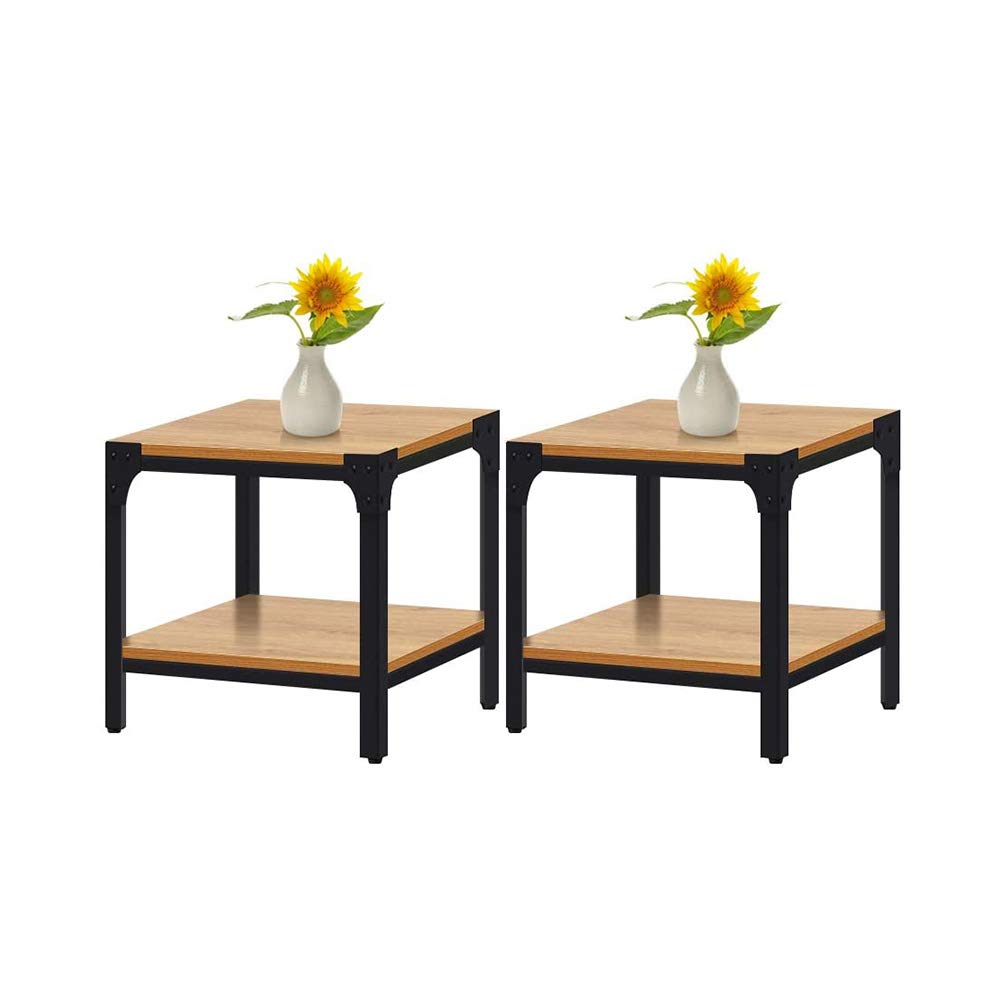 Coral Flower Coffee End Table, Decorative Occasional Tables/Desks for Livingroom Home Office, 20 Inches, Walnut Brown with Metal Frame