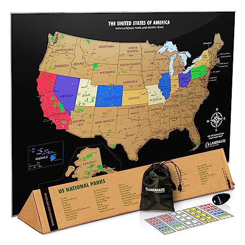 Landmass β 17 x 24 Inches Scratch Off Map of The United States - USA Poster with US National Parks, State Capitals - America Print - Travel Wall Art - Decor - Gifts for Travelers - Unique Gift Ideas