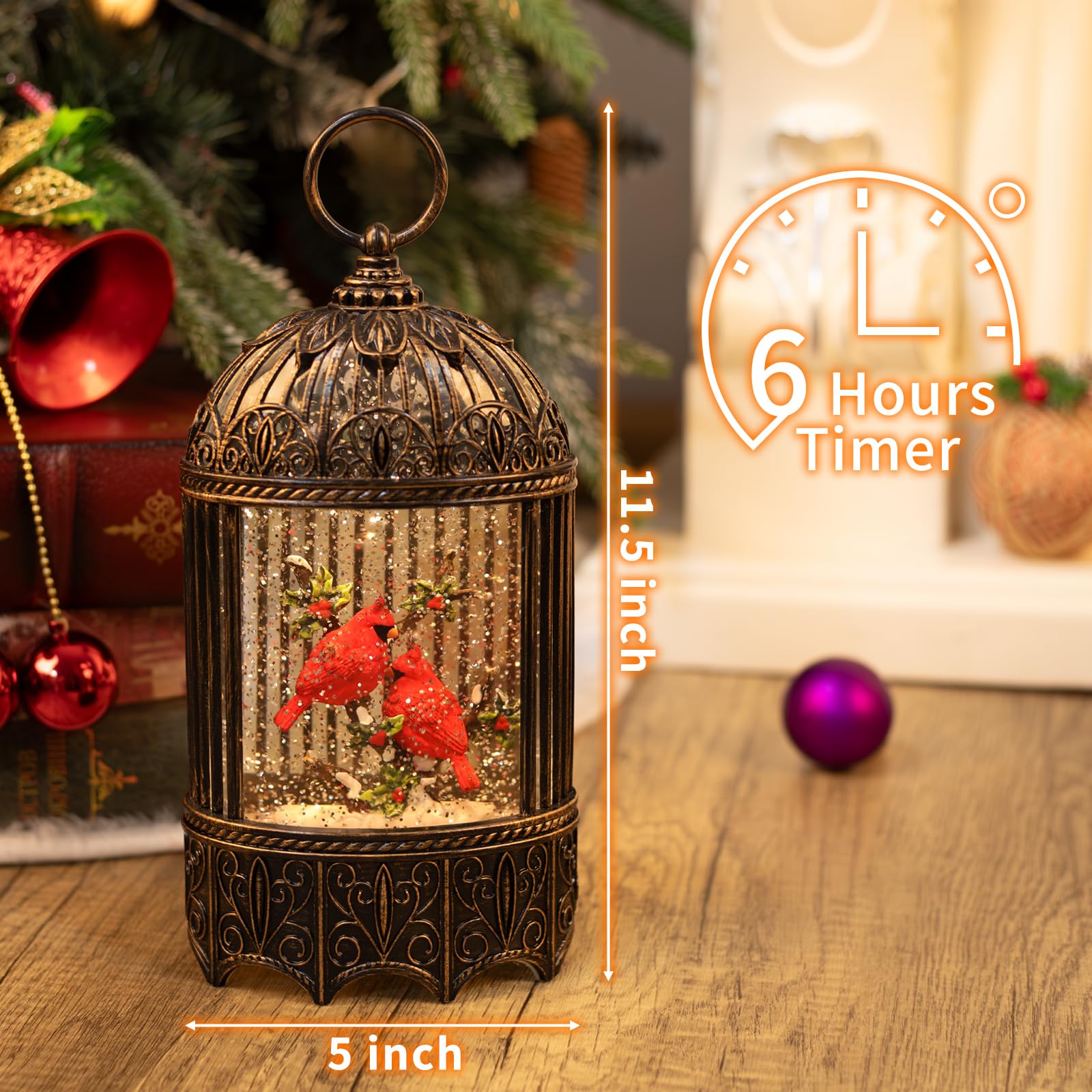 Christmas Snow Globes Cardinal Gift, Light Up Musical Snow Globe Birdcage Christmas Decorations, 6H Timer, USB/Battery Operated, Cardinal Gift Indoor Home Décor