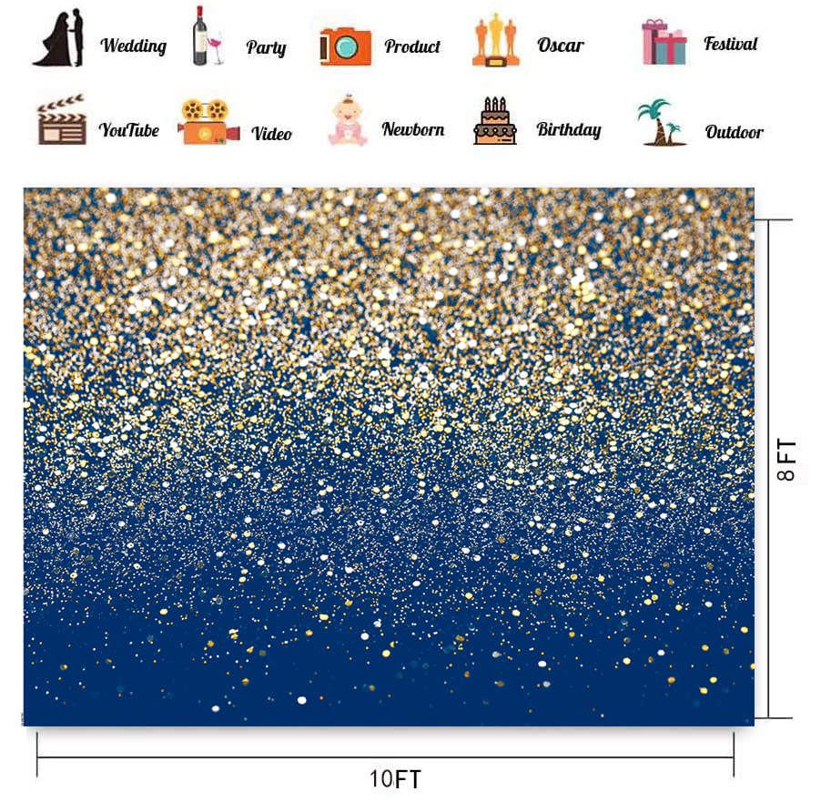 CHAIYA 10X8FT Royal Blue Glitter Backdrop Birthday Backdrop Gold Spots Bokeh Backdrop Wedding Prom Graduation Photography Background…
