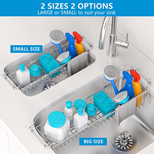 FixOwl Over The Kitchen Sink Caddy Kitchen Sink Organizer Sponge Holder 304 Stainless Steel Expandable Over Sink Rack 12.25" to 17.25"