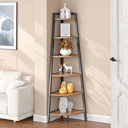 Lulive 6 Tier Corner Shelf, 68.9" Industrial Tall Corner Ladder Shelf Stand, Corner Bookshelf Bookcase for Living Room, Home Office, Balcony, Small Space