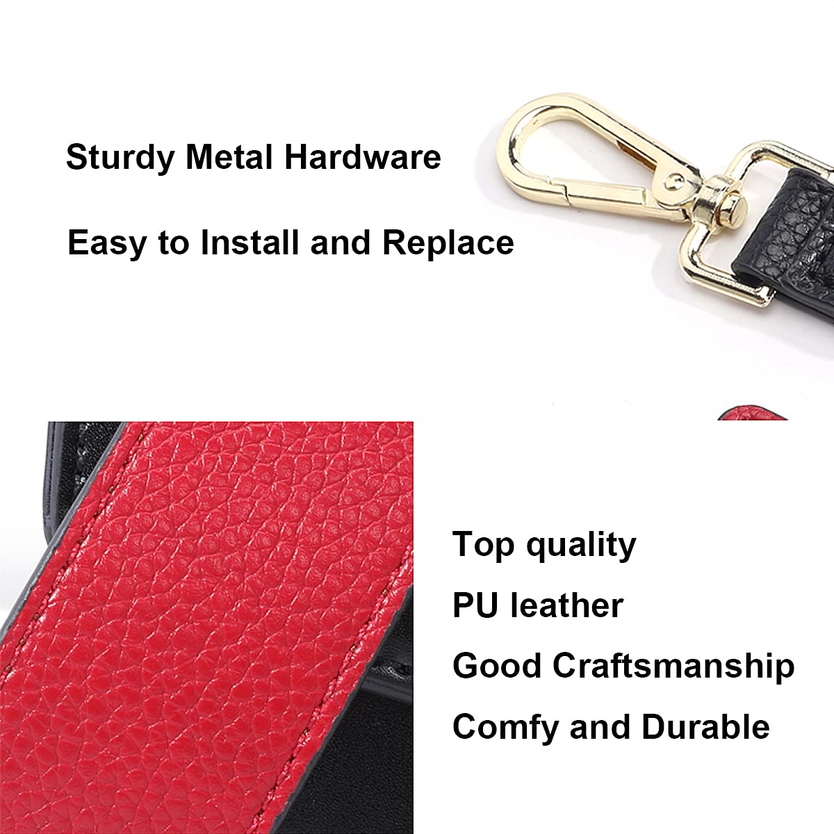 Wide Adjustable Purse Strap Replacement Crossbody Handbag Stripe Adjustable Leather Crossbody Straps Replacement - Width 1.5“, Length 28”-49” (Black B)