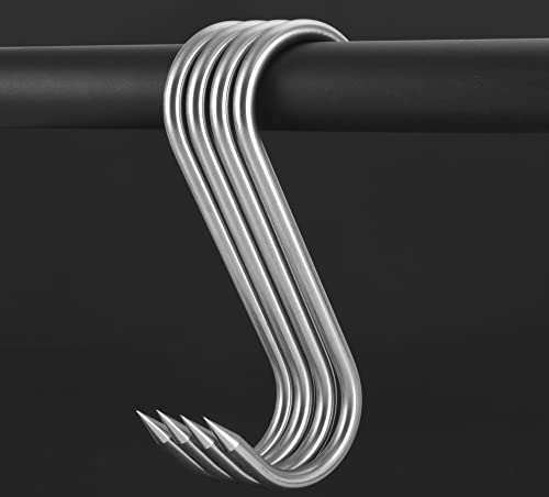 HONSHEN 8 Inch Meat Hook,8mm Heavy Duty S-Hooks Stainless Steel Meat Processing Butcher Hook (Meat Hooks 8inch8mm4p)
