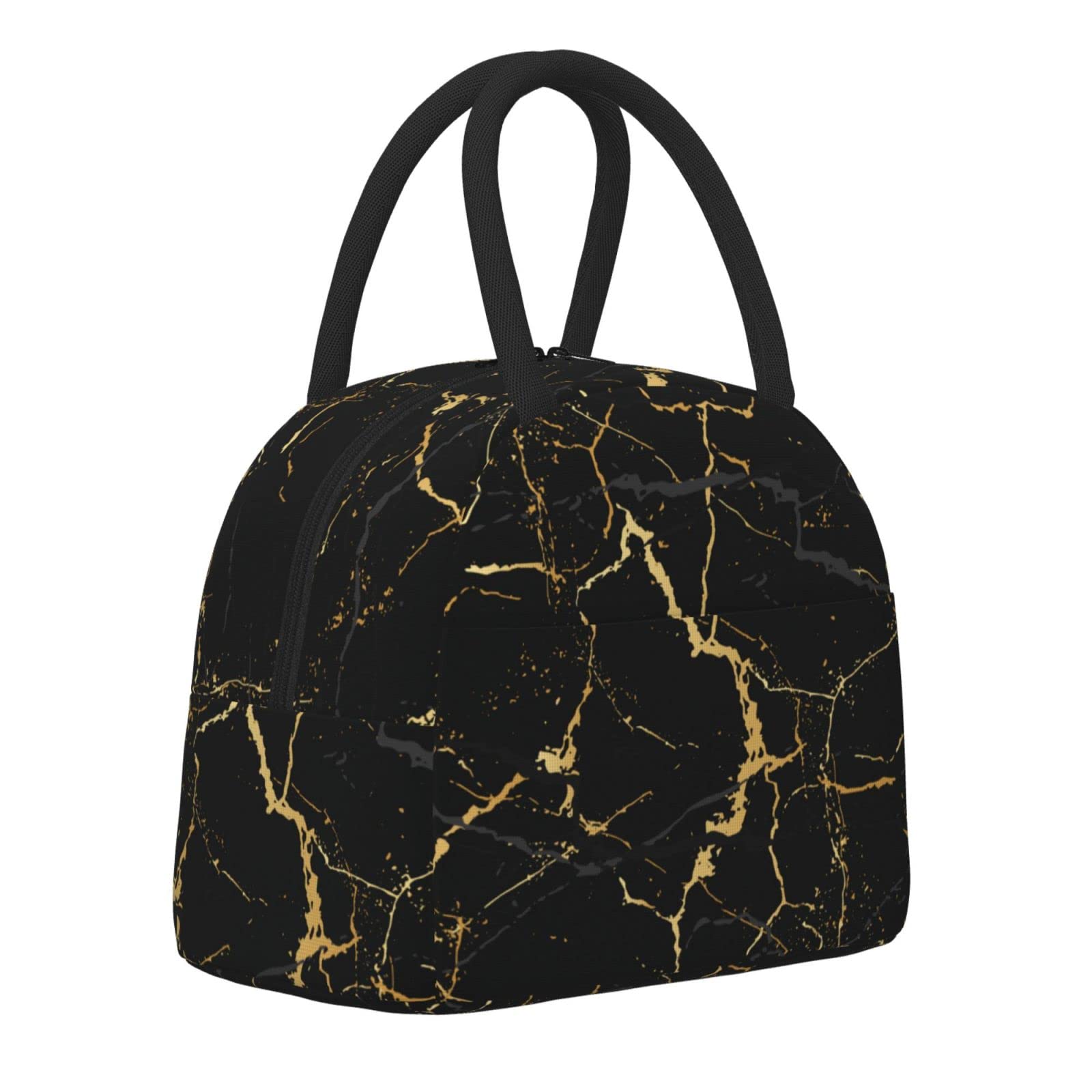 Fiokroo Lunch Bag Insulated Black Marble Texture Lunch Box Marbling Reusable Lunch Tote Bag For School Work College Outdoor Travel Picnic, 10l