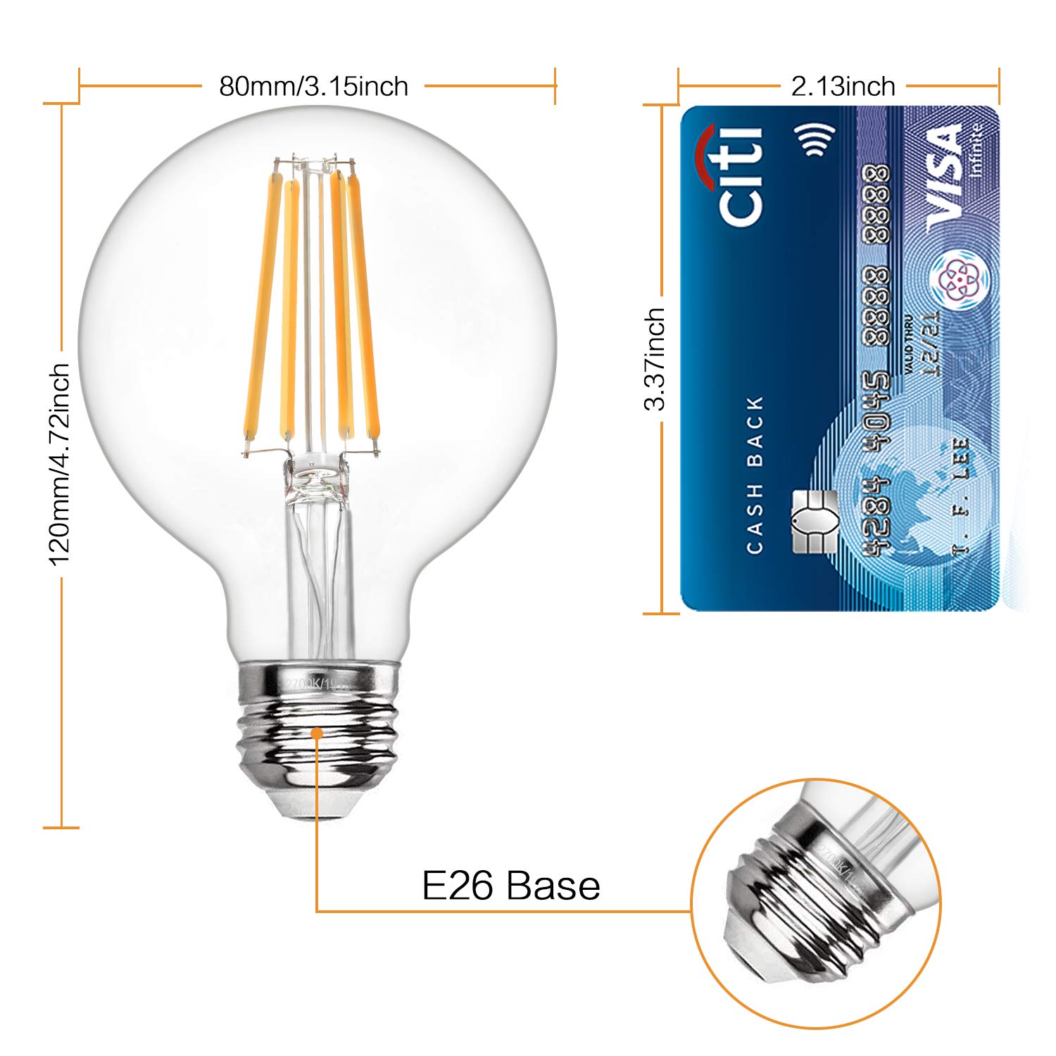 Boncoo G25 Round Light Bulb Dimmable LED Globe Bulb 60W Equivalent 2700K Soft White 600LM 6W Led Edison Bulb E26 Base Led Filament Bulb Decorative Vanity Bulbs for Makeup Mirror, Bathroom, 4 Pack