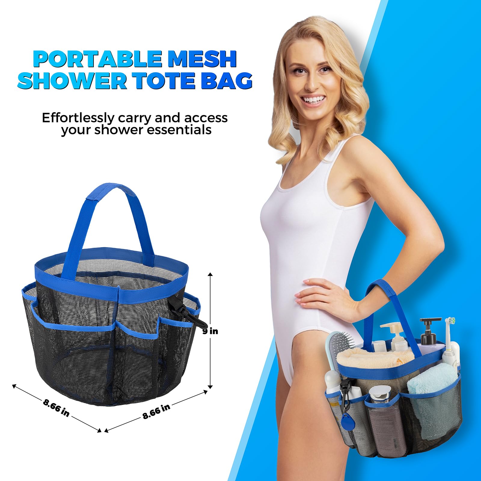 CDDLR Mesh Shower Caddy Portable for College Dorm Room Essentials,Shower Caddy Dorm with 8-Pocket Large Capacity,Quick Dry Shower Caddy Bag for Bathroom, Beach,Gym