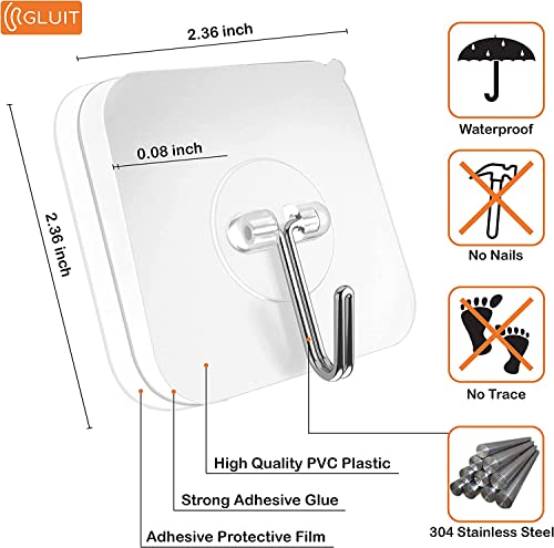 GLUIT Adhesive Hooks Medium 6 Pack and Large 6 Pack for Hanging Heavy Duty Wall Hooks 22 lbs Self Adhesive Towel Hook Waterproof Transparent Hooks for Keys Bathroom Shower Outdoor Kitchen