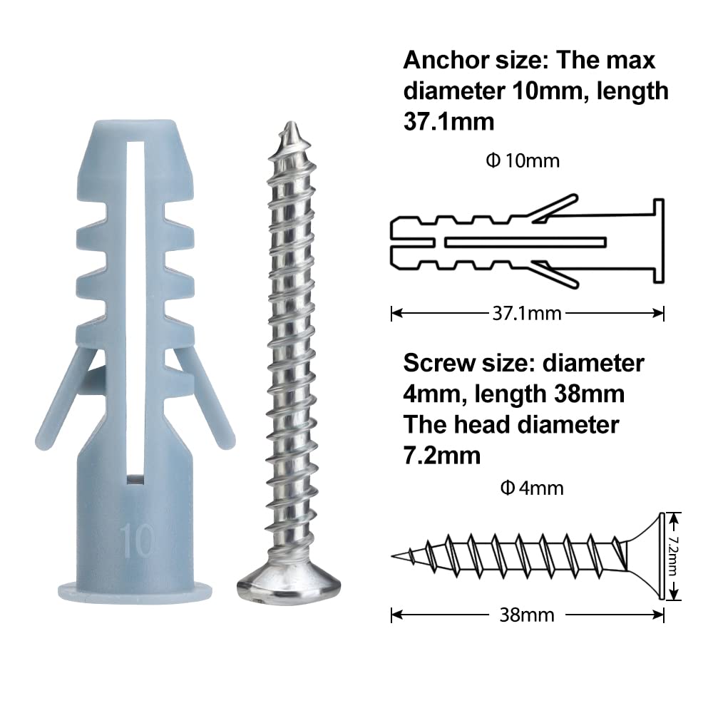 CNAM (#10) Drywall Screws Kit, Anchors and Screws kit 10mm x 37.1mm Universal Wall Expand Anchor with Self-Tapping Screws (100 Pcs) for Fixed and Hanging