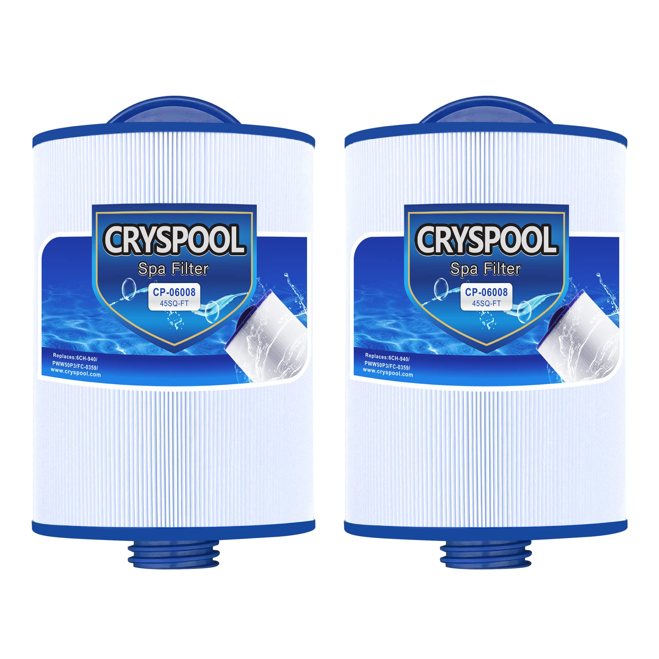 Cryspool Coarse-Thread Spa Filter Compatible with 6CH-940, PWW50P3 (NOT PWW50P4), FC-0359, Waterway Vita Aber,Viking Spa Hot Tub Filter, 45 Sq.Ft,2 Pack