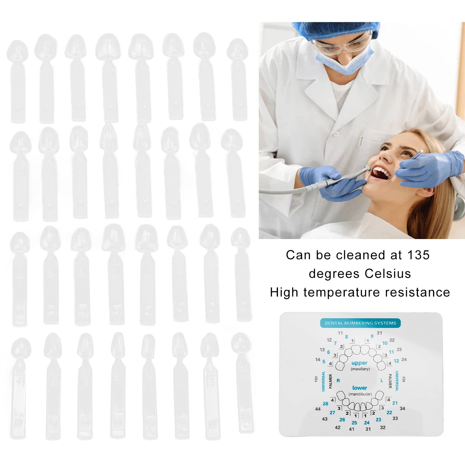 Composite Resin Denture Teeth mould, 32pcs High Temperature Resistance Teeth Veneer mould Different Shapes Front Back Upper Lower Temporary Fake Tooth mould for Men and Women, Pack of 1