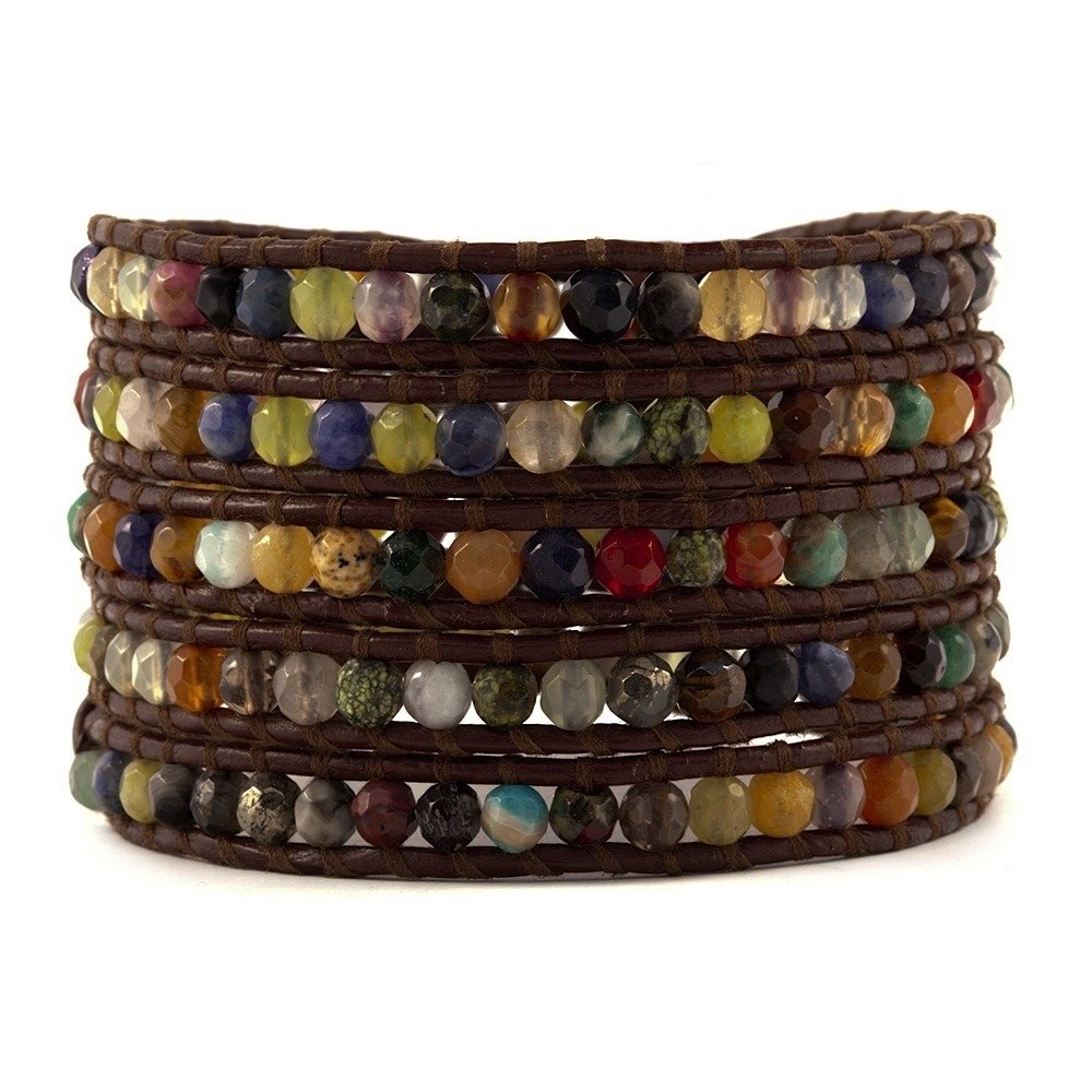 Chan Luu Multi Stone Wrap Bracelet on Brown Leather