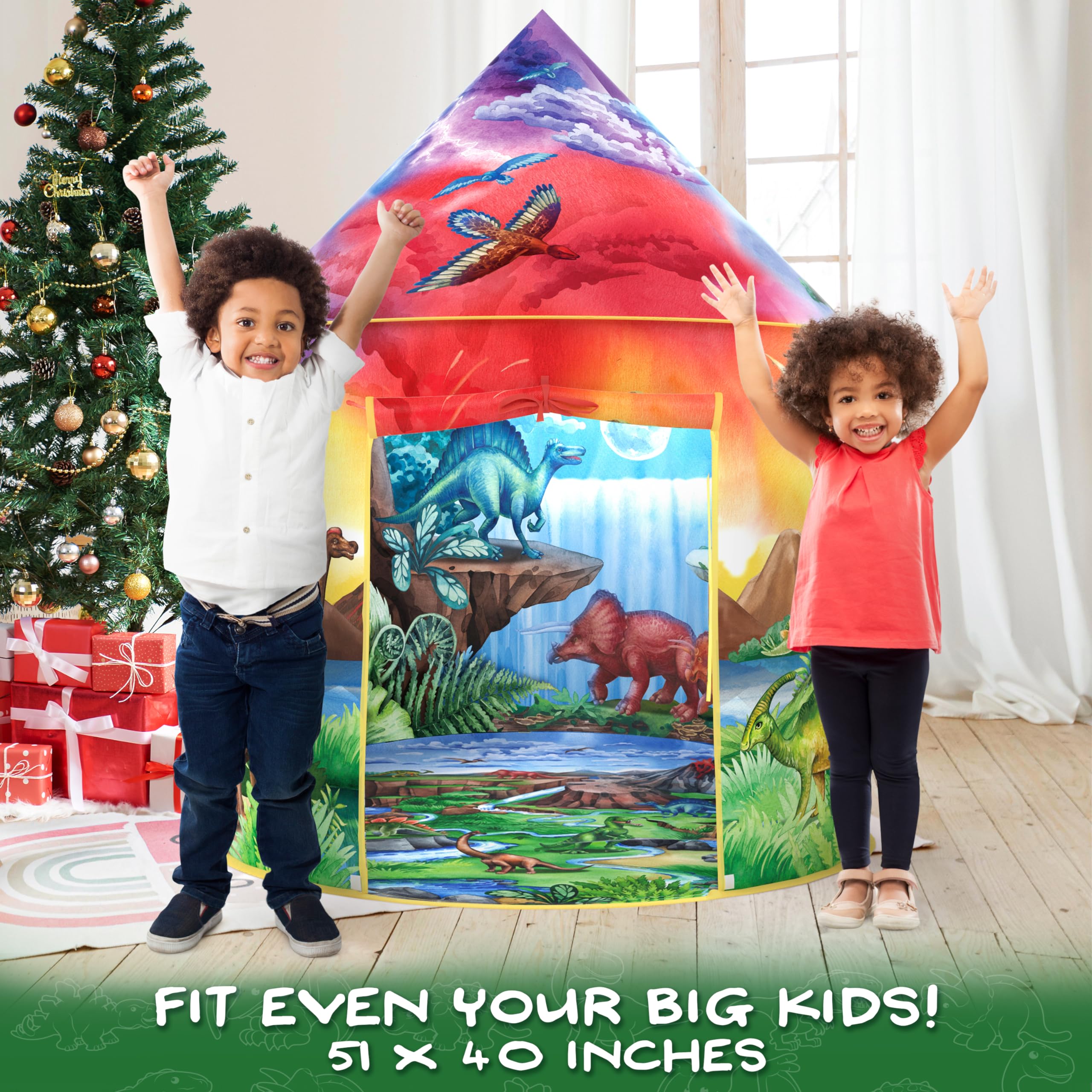 W&O Dinosaur Discovery Play Tent with Roar Button - Extraordinary Pop Up Tent for Boys & Girls - Perfect for Indoor & Outdoor Adventures