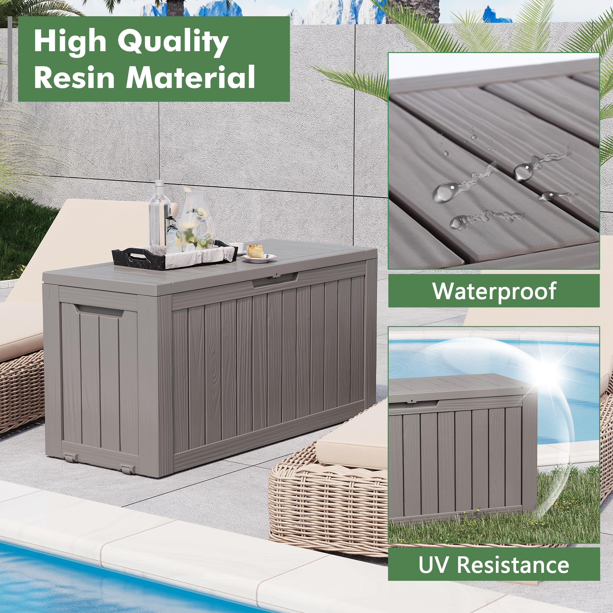 Esmlada Deck Box, 72 Gallon Resin Indoor and Outdoor Storage Boxes Waterproof for Garden Tools, Pool Accessories Storage Bench, Patio Furniture and Cushions with Lockable Lid, Black