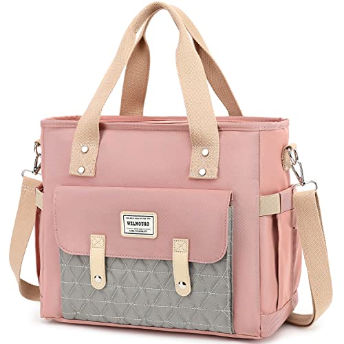 Lunch Bag Women, Insulated Leakproof Cooler Adult Lunch Box, Large Lunch Tote for Work with Adjustable Shoulder Straps & Side Pockets Cute Lunch Bag for Picnic, college, Hiking, Beach Lunch Bag (Pink)