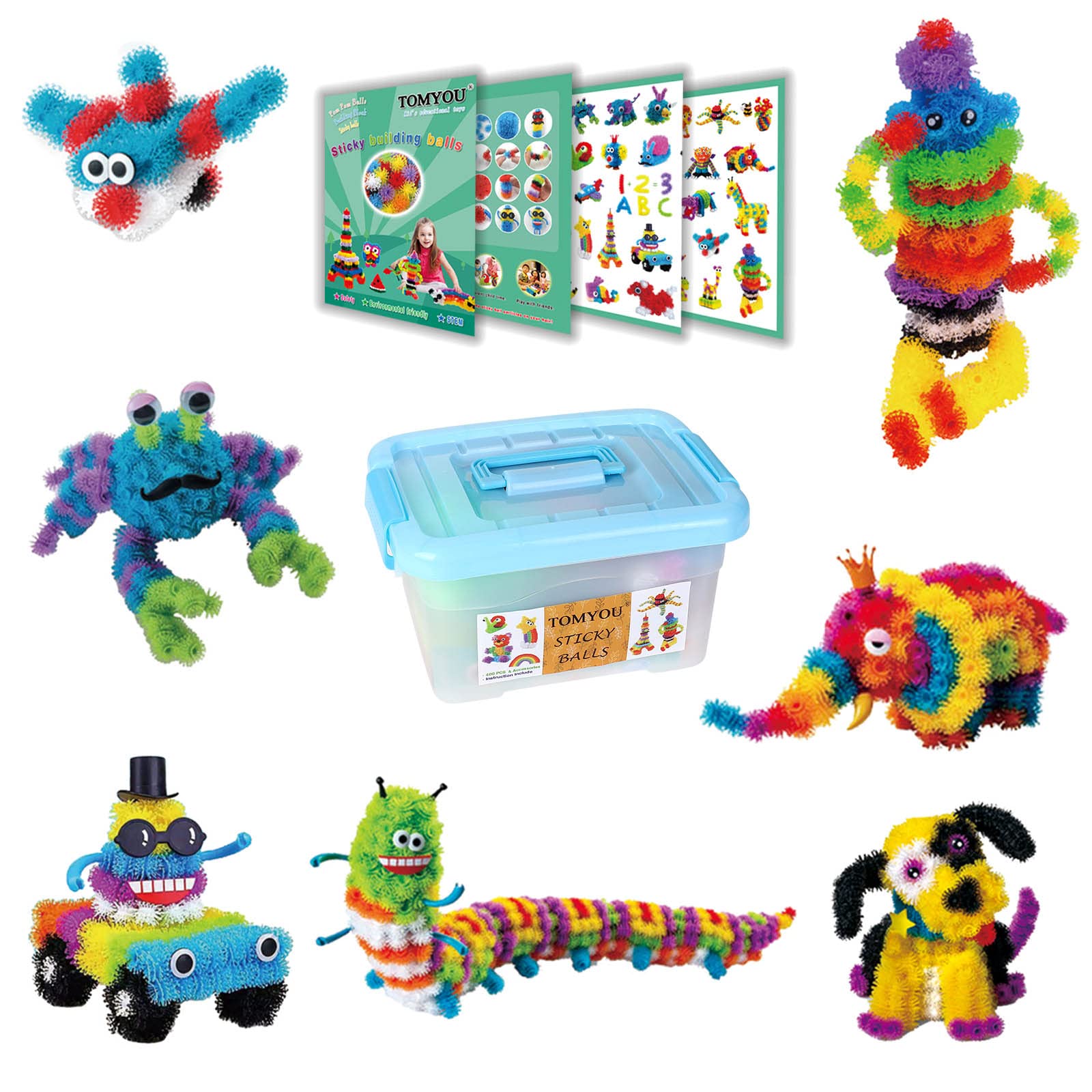 TOMYOU 400pcs Building Toys Kids STEM Toys, Educational Building Blocks with Storage Box, DIY Creative Sticky Building Balls Child Branin Development Preschool Kindergarten Toy