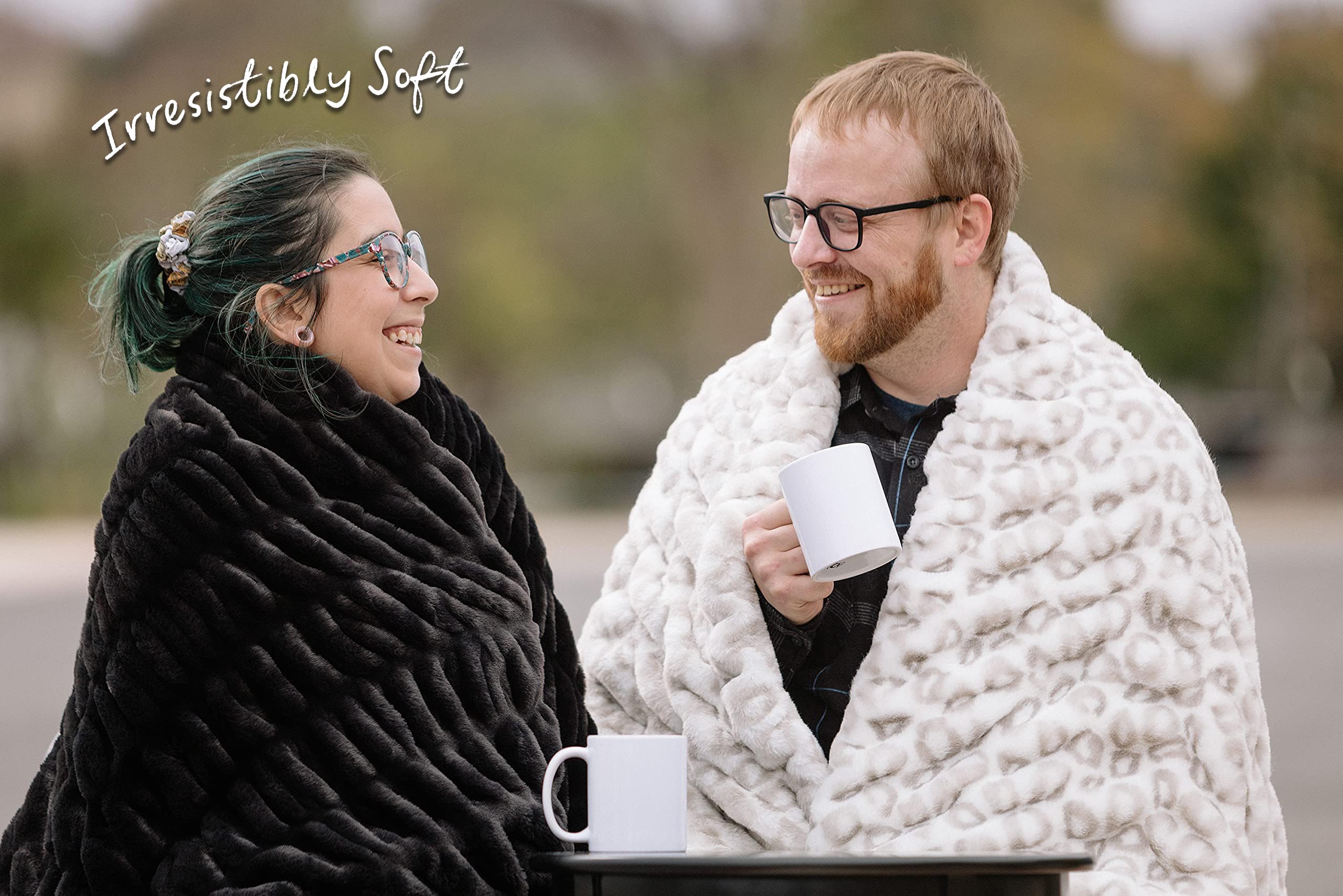 Chanasya Premium Ruched Faux Fur Throw Blanket - Luxurious, Soft Reversible Mink Blanket - 50" x 65” - Black