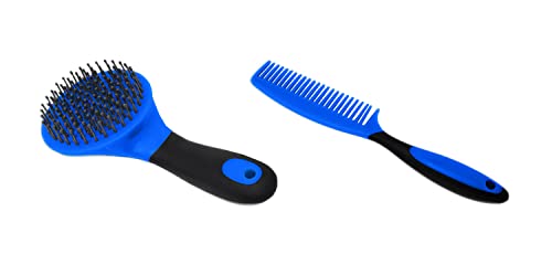 Premium Horse Grooming Kit | 9 Piece Durable Hair groomer Brush Set. Perfect Horse Gift For Beginners or Professional (Blue)