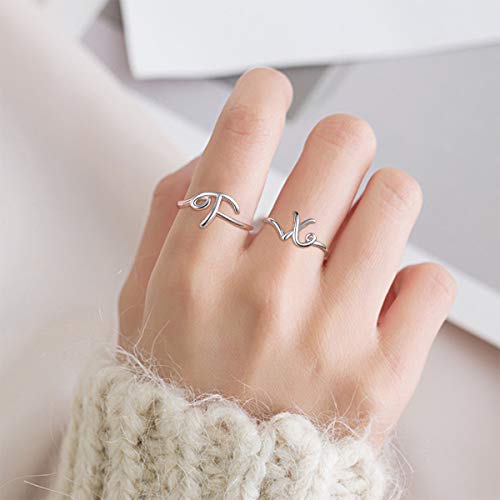 ChicSilver Jewelry Personalized Letter Ring for Women Sterling Silver Adjustable Wrap Open Ring Friendship Engagement Ring (S)